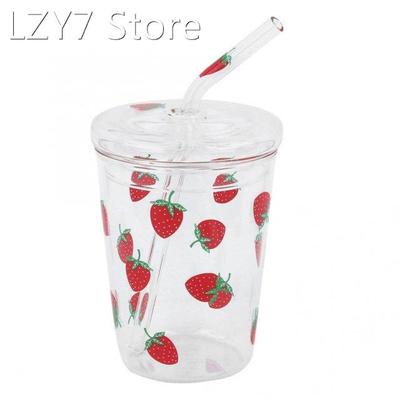 Heat-Resisting Clear Strawberry Pattern Double Coffee Mugs J