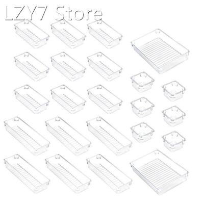 Set Of 23 Desk Drawer Organiser Trays With 4-Size Clear Plas