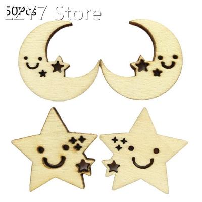 2022 New 26mm Wooden Ornaments with Stars and Moon Shape for
