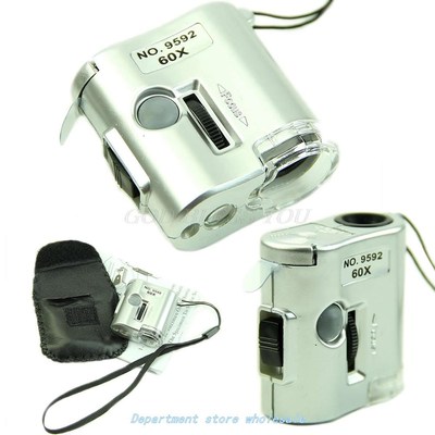 60X Microscope Illuminated Magnifier Glass Jeweler Loupe Len