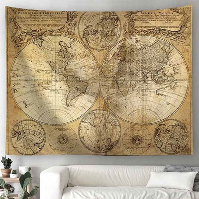 World Map Scenery Printed Polyester Wall Hanging Tapestry R