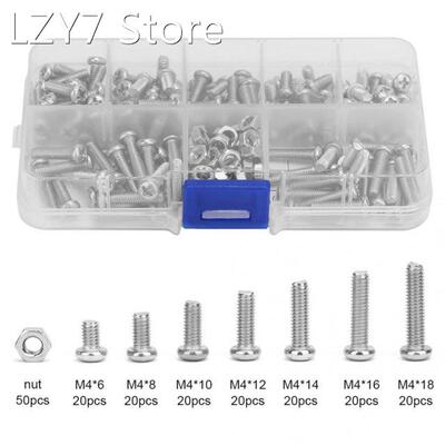 190Pcs Cross Flat Round Head Screw Nut Set tornillos Stainle