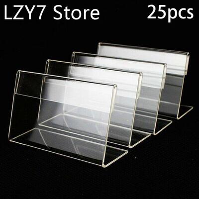 25PCS Tag Stand Acrylic Transparent L-Shaped Price Tag Stand