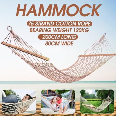 1-2 Person Portable Outdoor Hammock White Mesh Cotton Rope S