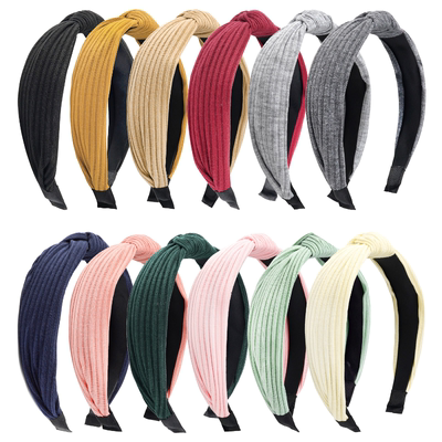 韩版简约针织棉发箍纯色宽边头箍交叉打结头箍女孩