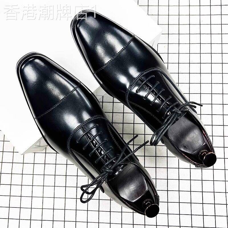 【高品质】皮鞋男商务正装黑色三接头牛津德比鞋布洛克婚礼鞋尖头