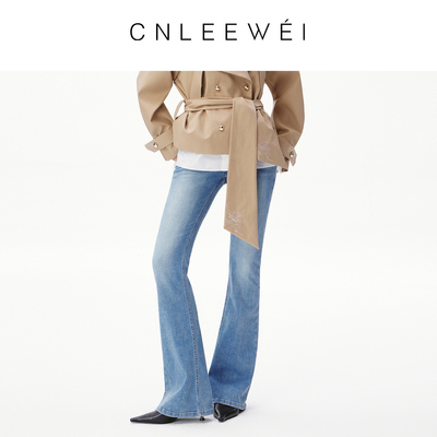 CNLEEWEI26早春新品显瘦修身弹力洗水喇叭牛仔裤