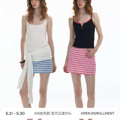 OPEN ENROLLMENT Rapture Skirt 格纹修身直筒低腰半裙 粉白/蓝白