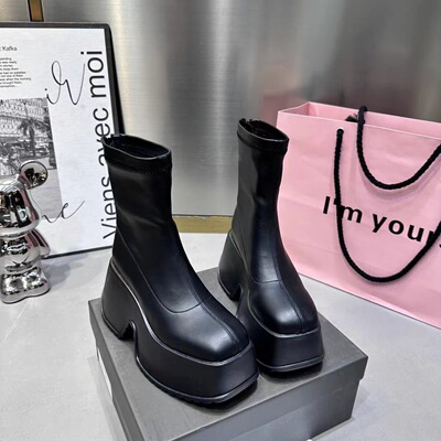 女厚底皮靴短靴高跟punk
