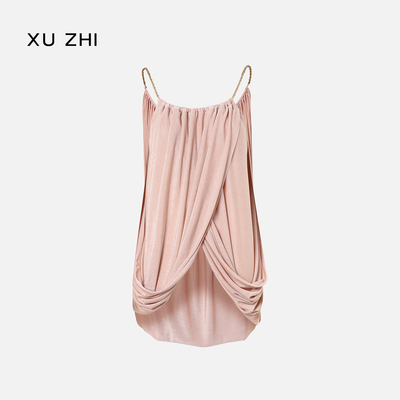 XU ZHI2026春季新品可拆卸金属肩带丝光垂坠上衣