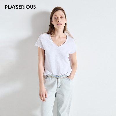 American Vintage 2026春夏新款V领通勤风T恤女常规款百搭上衣