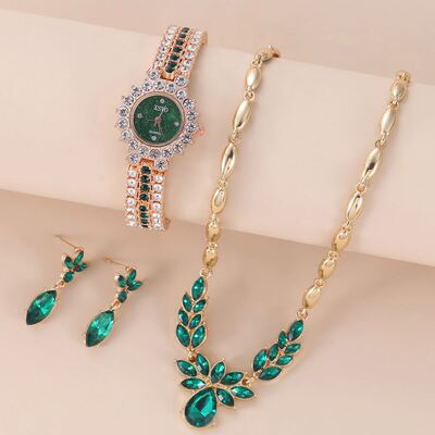 Diamond watch eardrop necklace chain 3pcs/set 手表耳坠项链女