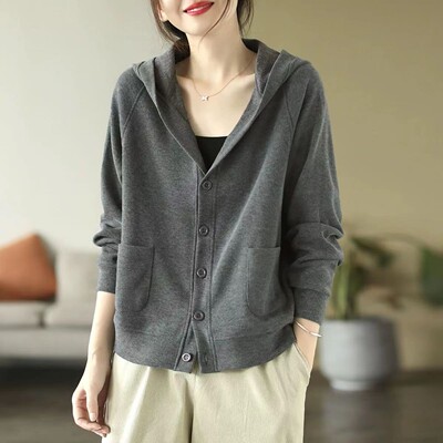清仓捡漏灰色连帽开衫卫衣女