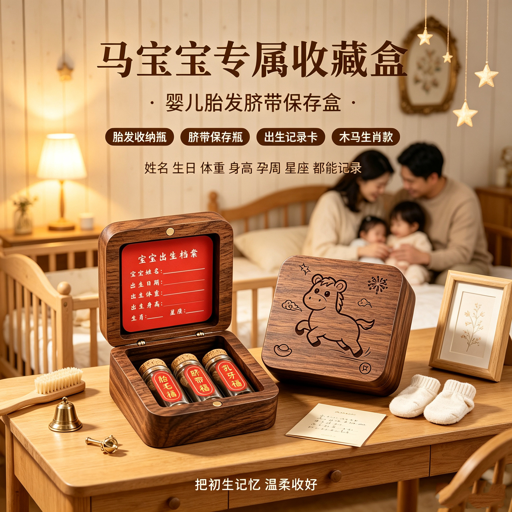 马宝宝专属收纳盒婴儿胎发脐带保存盒儿童乳牙收藏盒新生儿仪式感