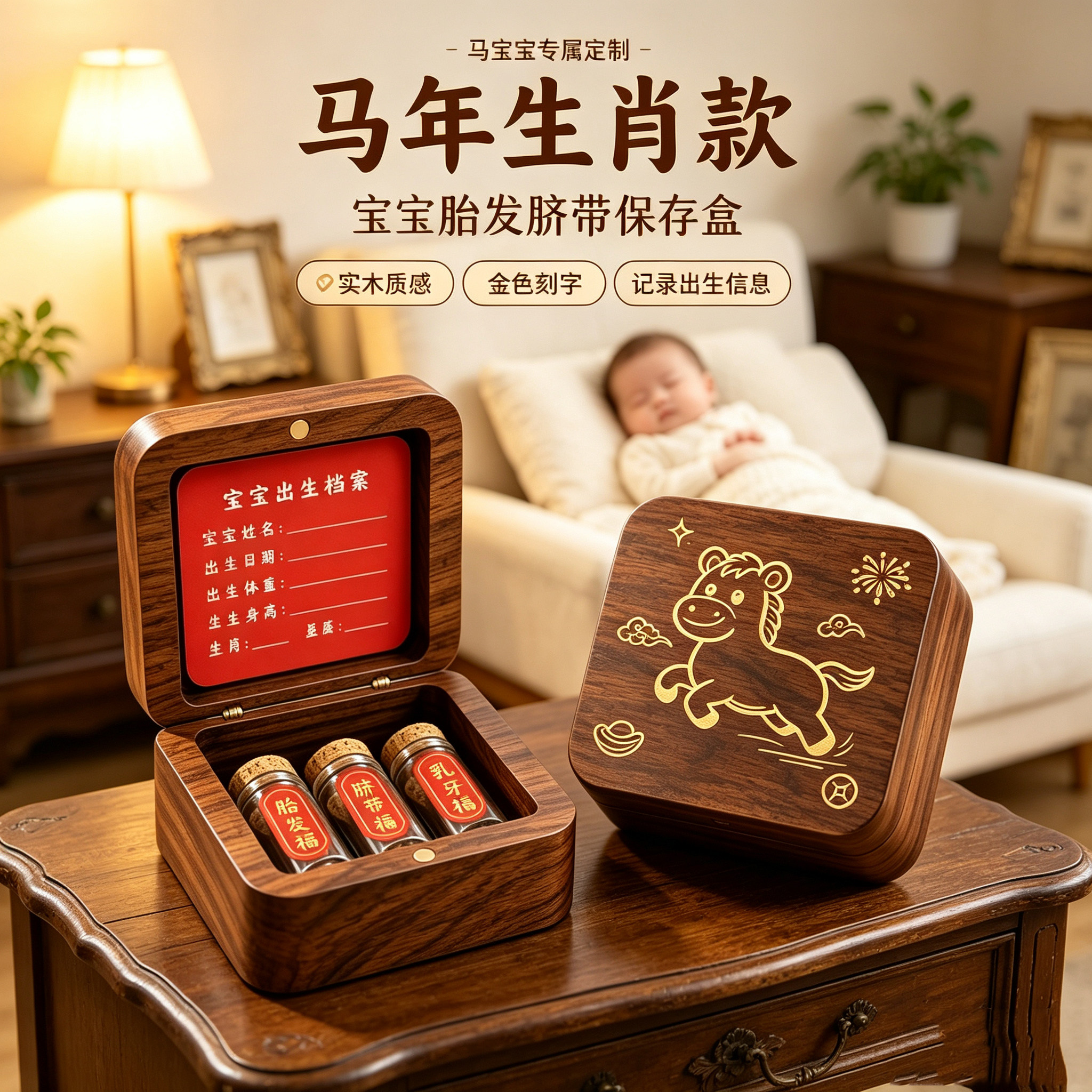 宝宝脐带胎发收藏盒肚脐胎毛保存瓶乳牙收纳盒新生儿纪念品礼物