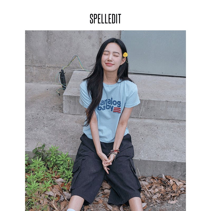 SPELLEDIT夏款AnalogT恤简约字母印花休闲韩版上衣女