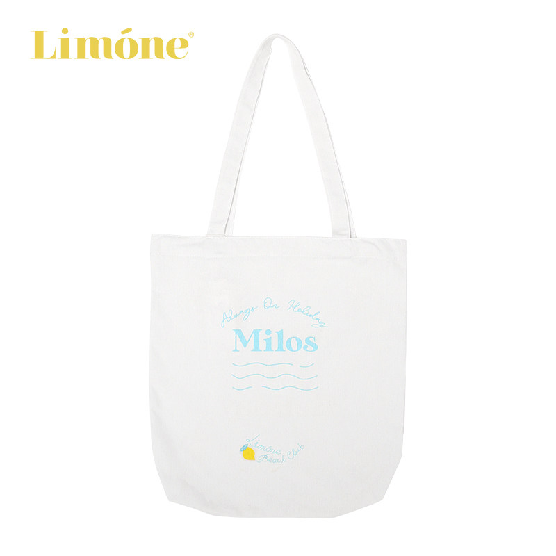 Limone白色环保袋斜挎大容量双面图案购物沙滩帆布包女ins休闲风