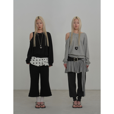 韩系不对称斜肩领卫衣