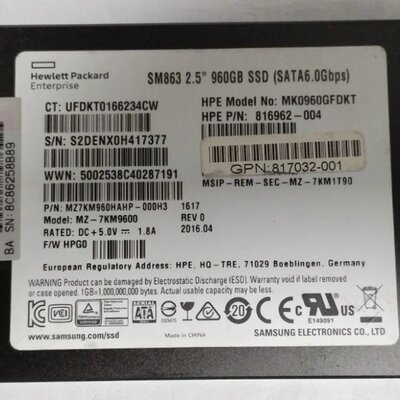 960G 6GSATA 816962 817032 MK0960GFDKT 服务器 提供测报SSD议价