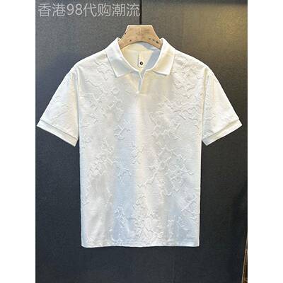 Mostarsea~小V领提花肌理感Polo衫男夏季薄款休闲百搭潮牌短袖T恤