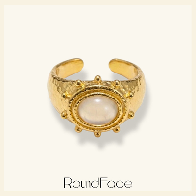 RoundFace花园系列月光石开口戒指金色高级感小众设计男女