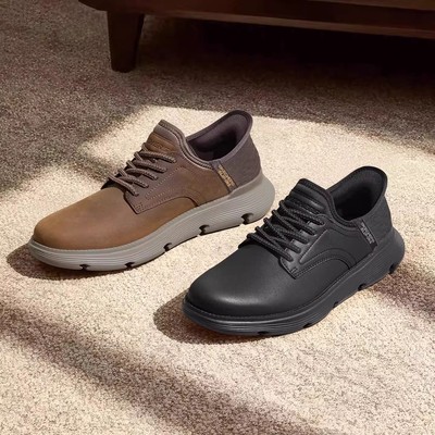 斯凯奇新款男士舒适皮鞋低帮一脚蹬休闲皮鞋商务休闲鞋205046W