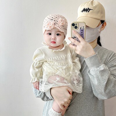 婴儿帽子春秋季新生儿韩系镂空遮阳套头帽宝宝小月龄可爱包头帽冬