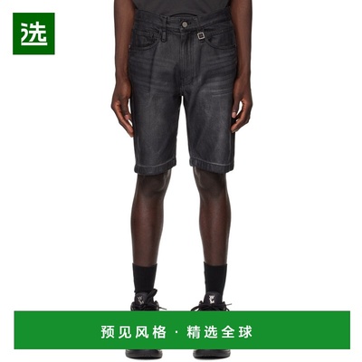 1h可退 香港直邮Wooyoungmi 吴阳米 男士 黑色褪色牛仔短裤 W241P
