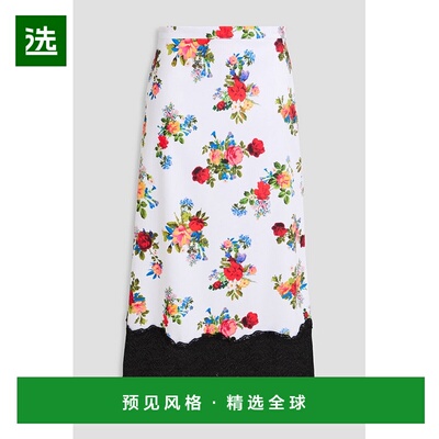 1h可退 香港直邮Kika Vargas 女士 Shonda 蕾丝边印花缎面中长半