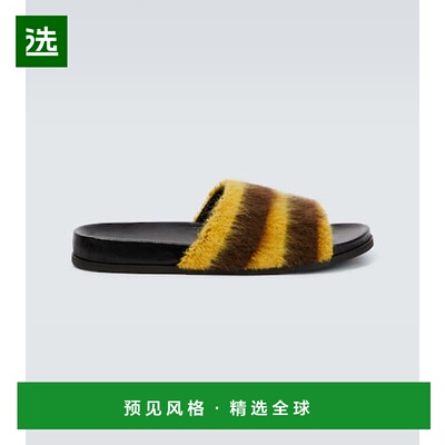 1h可退 香港直邮Marni 玛尼 男士 Fussbett 条纹凉拖 yellow黄色