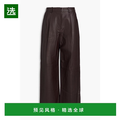 香港直邮ZIMMERMANN 女士 褶裥皮革阔腿裤 0428PF241MAHOGANY
