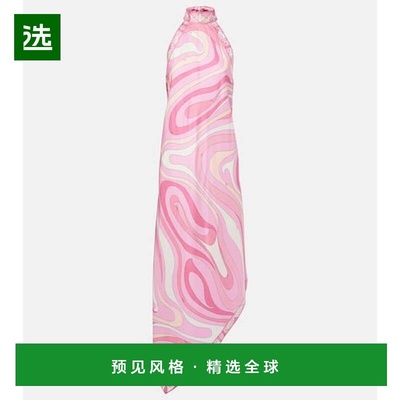 1h可退 香港直邮Emilio Pucci 璞琪 女士 Marmo 不对称真丝长款连