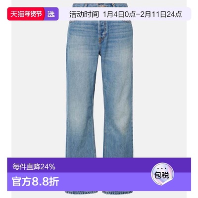 1h可退 香港直邮redone 女士 标准版中腰直筒牛仔裤 blue蓝色 舒