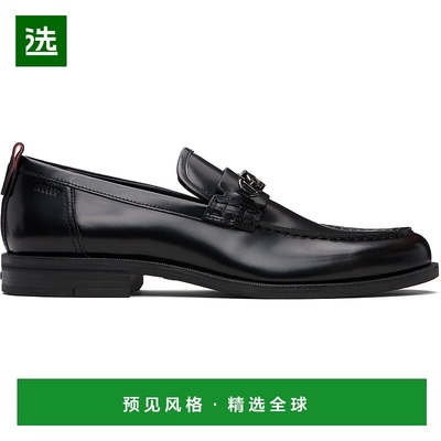 1h可退 香港直邮HUGO 雨果 男士 黑色 Stacked-Logo Bit Leather