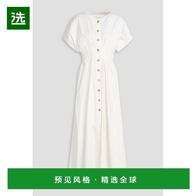 1h可退 香港直邮Kika Vargas 女士 Dena 褶裥棉混纺中长连衣裙 DE