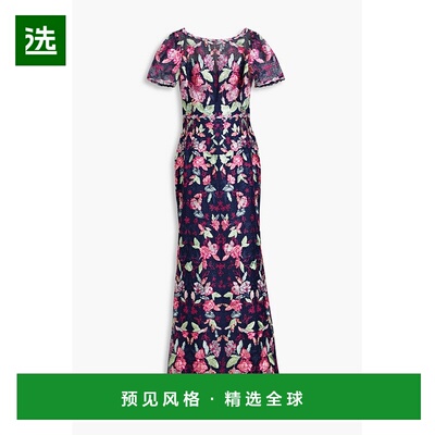 1h可退 香港直邮MARCHESA NOTTE 女士 刺绣薄纱礼服 N56G2991NAVY