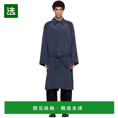 1h可退 香港直邮Hed Mayner 男士 海军蓝褶皱风衣 HMMC10054AHC15