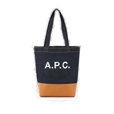 香港直邮A.P.C.女士手提包牛仔皮革拼接时尚大容量通勤出行百搭