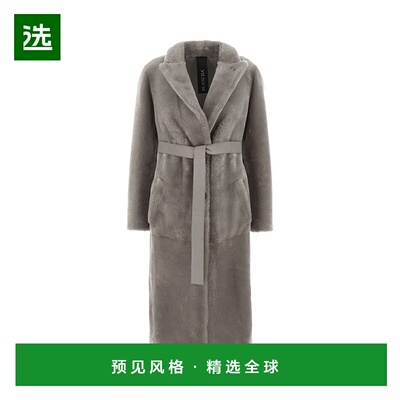 1h可退 香港直邮BLANCHA 女士 灰色毛羊皮可反穿大衣 23018300