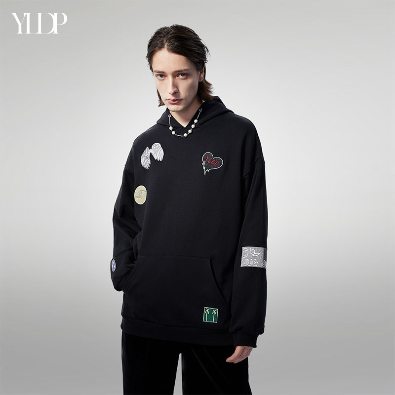 YLDP秦霄贤李艺彤张极同款涂鸦刺绣珍珠链条高街潮牌连帽卫衣_虎窝淘
