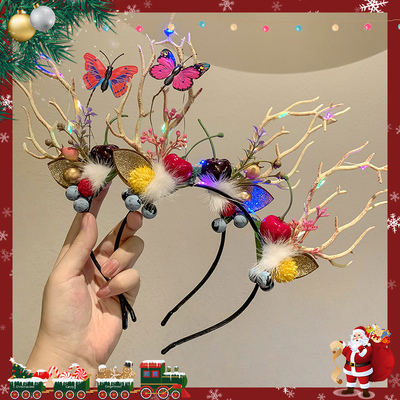 Christmas tree branches, deer antlers, hair headband, femal