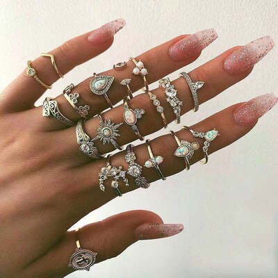 镶钻戒指 retro European American diamond joint ring 19-piece