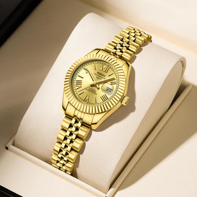 NIBOSI品牌时尚钢带防水日历女士手表直播外贸爆款石英表时尚潮流