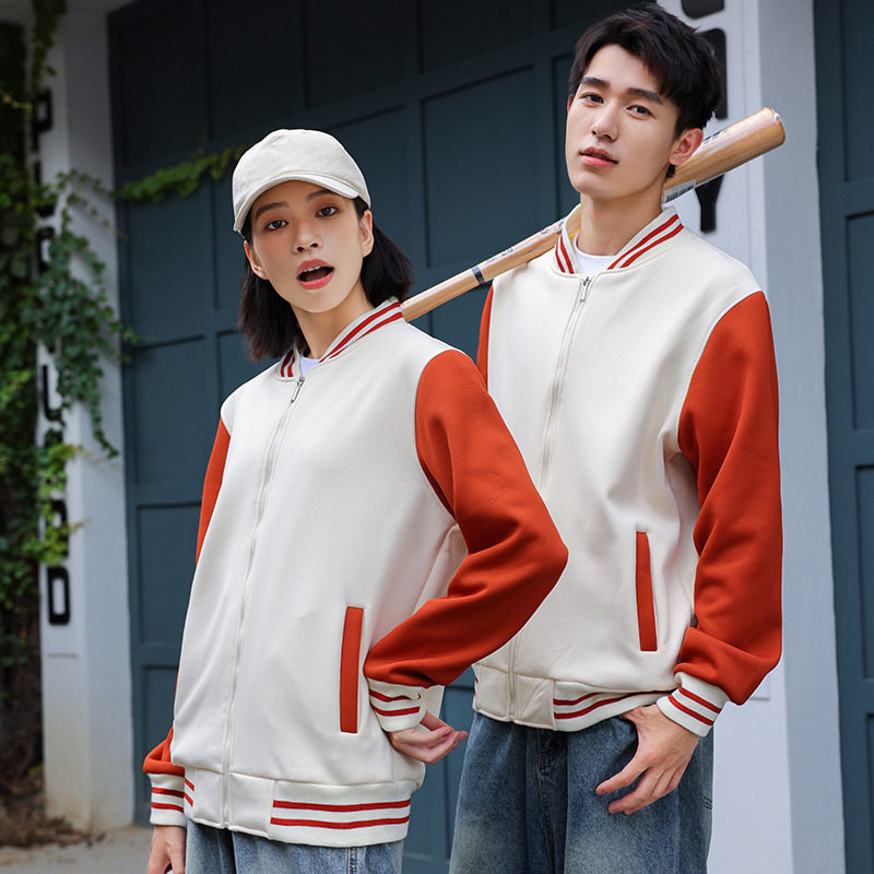 韩棉直条卫衣厚款拉链棒球服制 定logo活动团体服刺绣印刷加工DIY