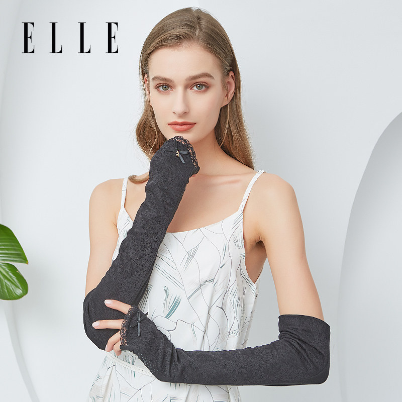 ELLE法式防晒袖套女夏季长薄款优雅蕾丝防滑防紫外线手套冰袖护袖