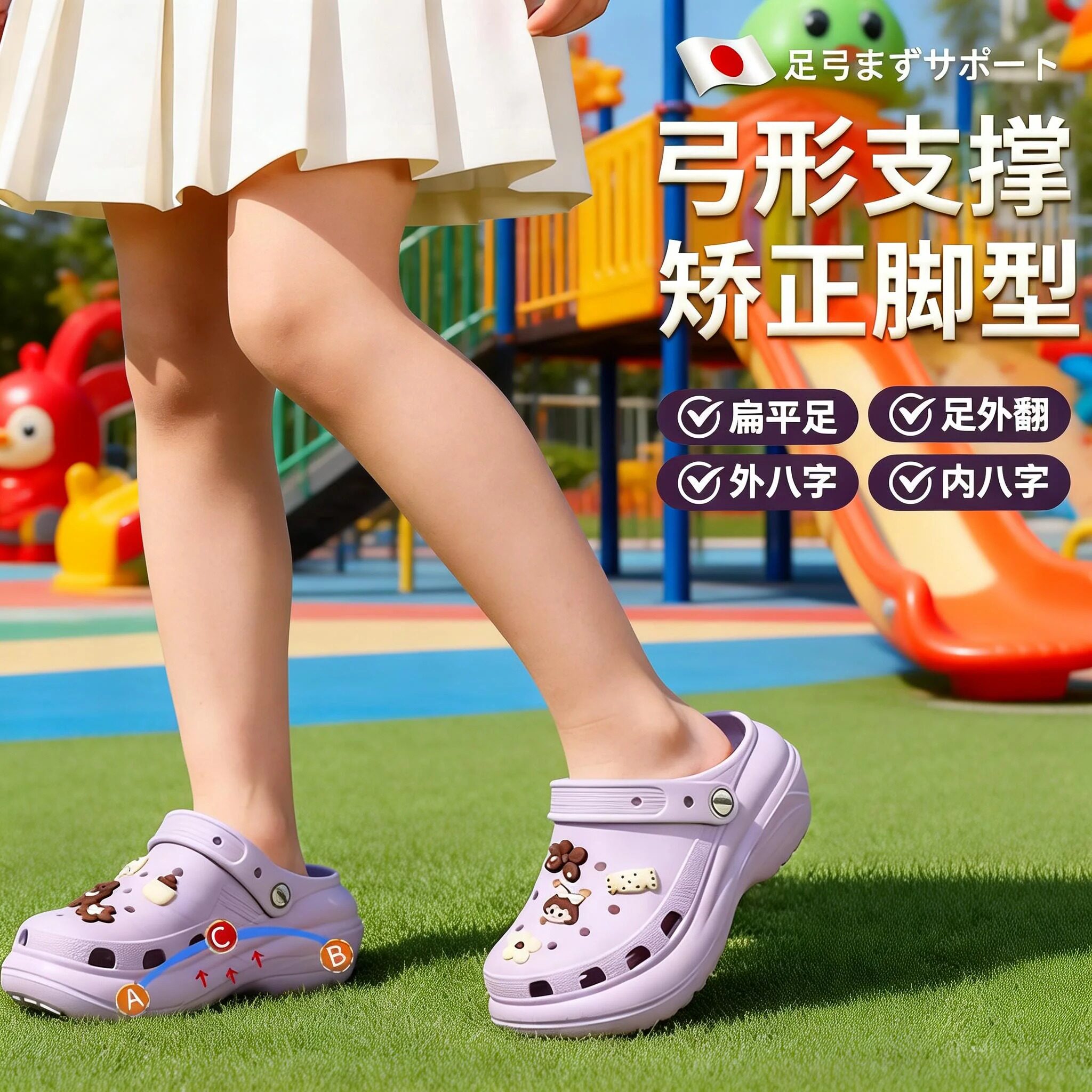 日本儿童洞洞鞋有足弓支撑2026新款男女孩扁平足防滑舒适外穿凉拖