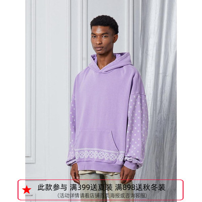 【清仓三折】纽约设计师品牌Profound 几何图案廓形做旧连帽卫衣