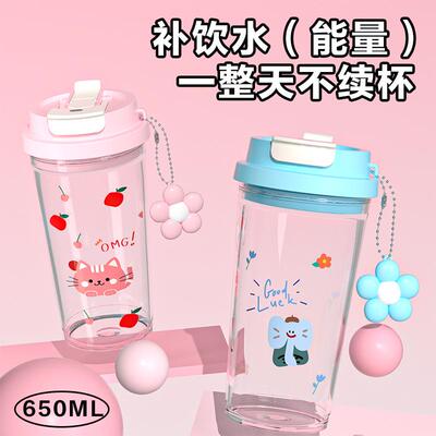 卡通容量双塑料杯高饮颜值可大FQJ爱生吸管杯耐高温户外便携咖啡