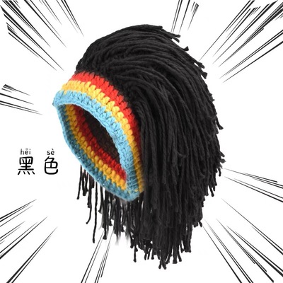 假发帽子搞怪创意毛线帽雷鬼脏辫嘻哈个性爆炸头套网红针织假发套