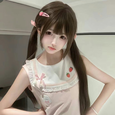 纤韵佳人假发黑长直双马尾少萝60